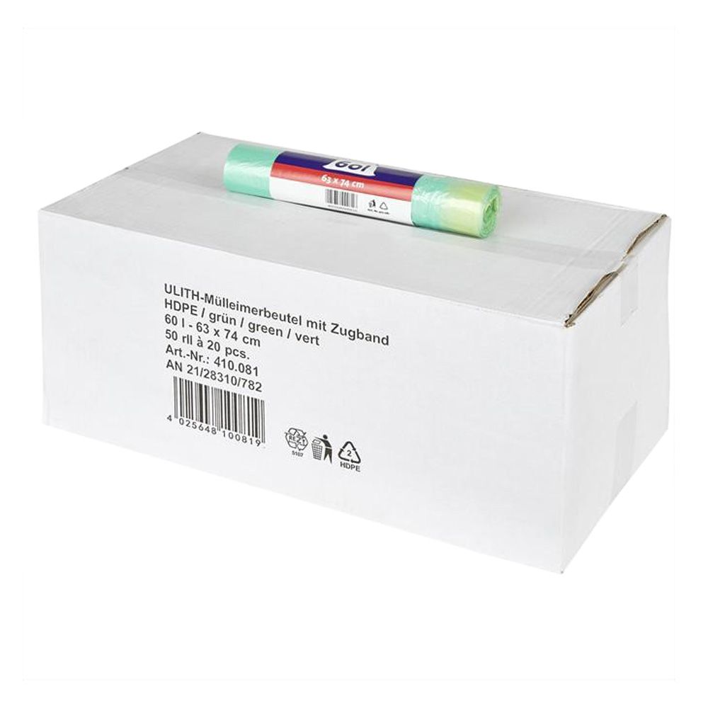 WBV Ulith Mülleimerbeutel Zugbandbeutel 60 Liter, grün